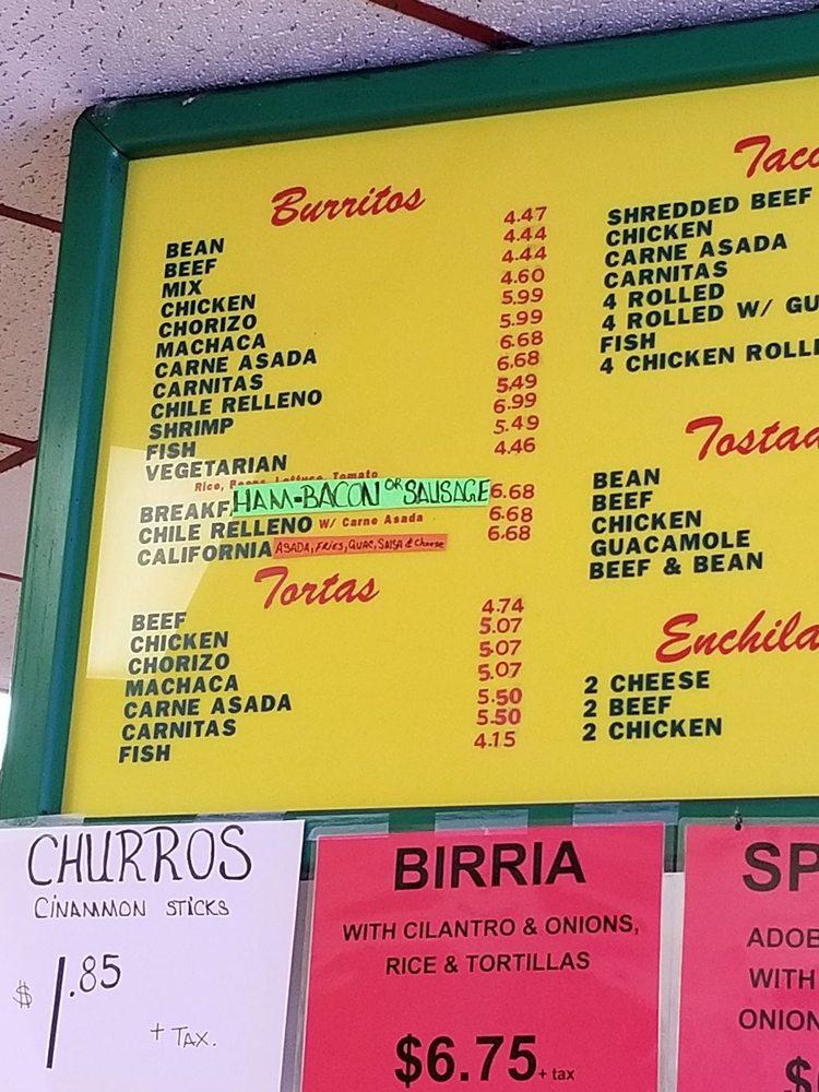 Menu at El Azteca Taco Shop restaurant, La Mesa