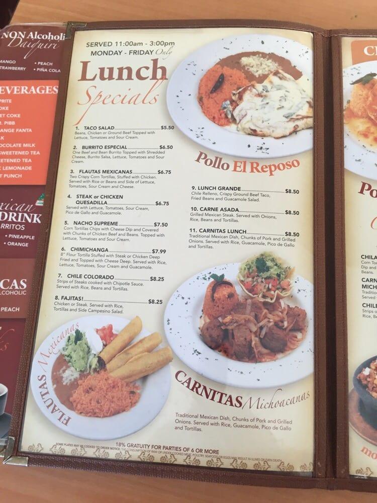 Menu at El Reposo restaurant, Fayetteville, GA-54