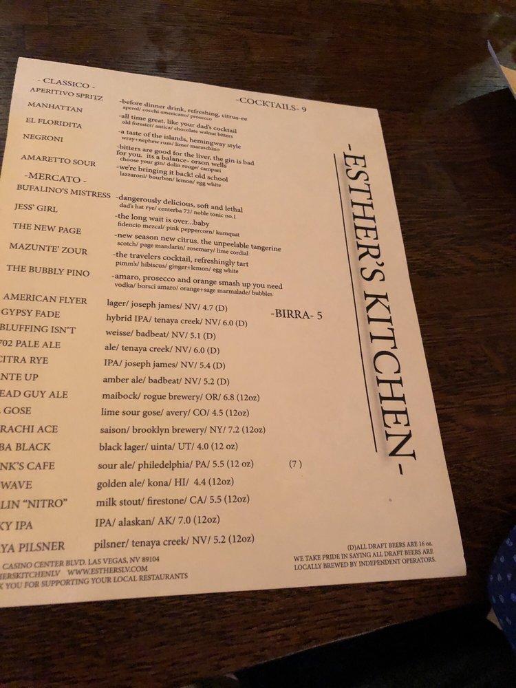 Menu at Esther's Kitchen pub & bar, Las Vegas