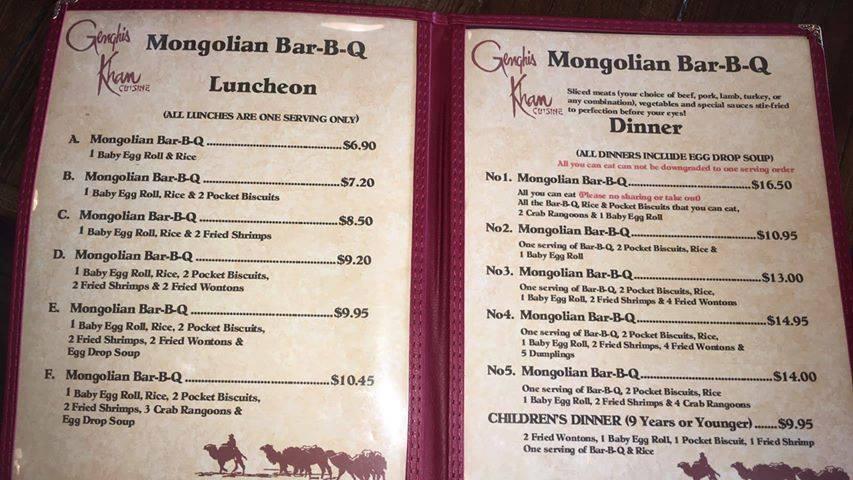 Menu at Genghis Khan Mongolian BBQ, Westminster, -A Garden Grove Blvd