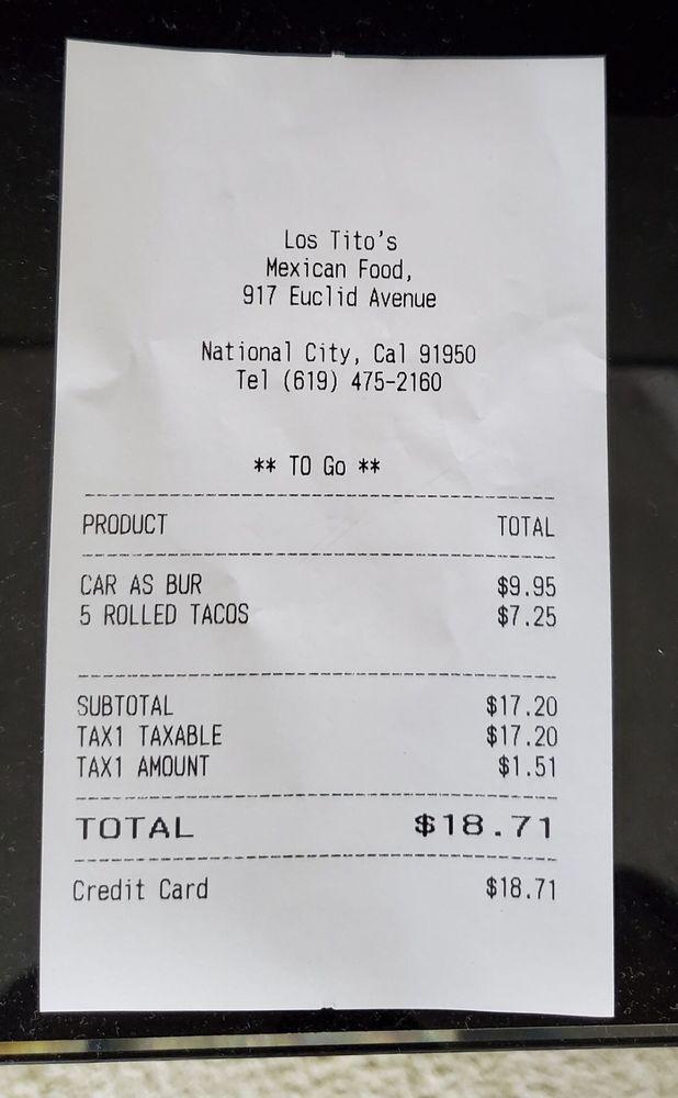 Menu at Los Titos Mexican Food restaurant, National City