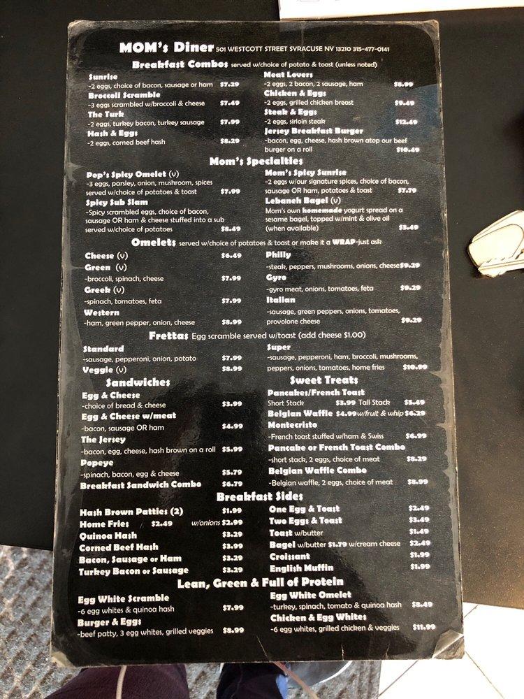 Menu at Mom's cafe, Syracuse