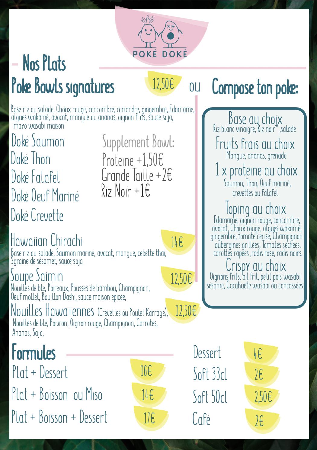 Menu au POKE DOKE restaurant, Pantin