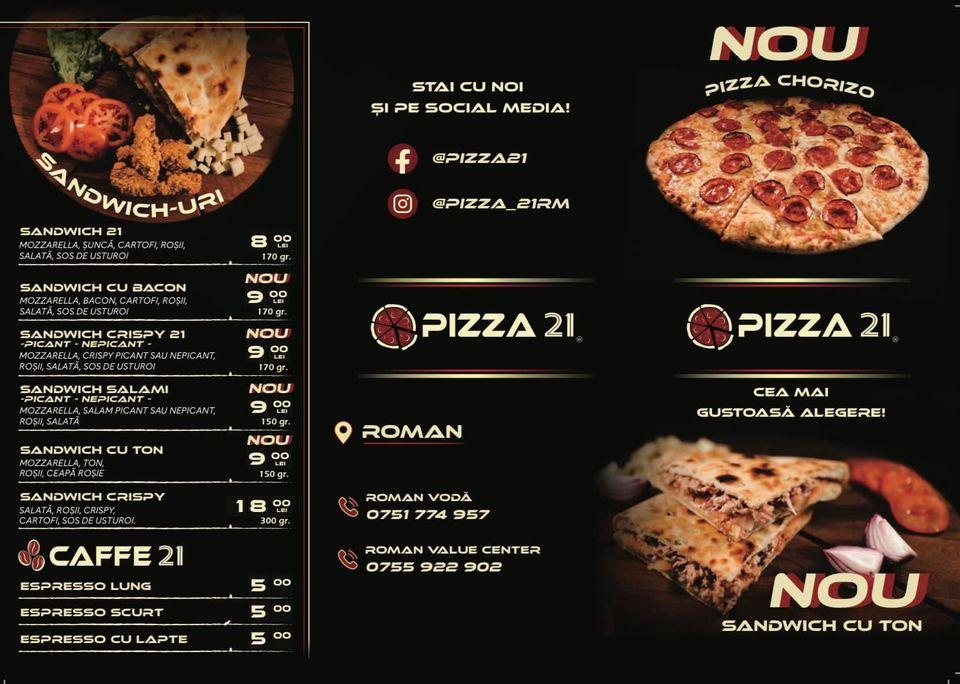 Menu at Pizza 21, Roman, Strada Tineretului 22