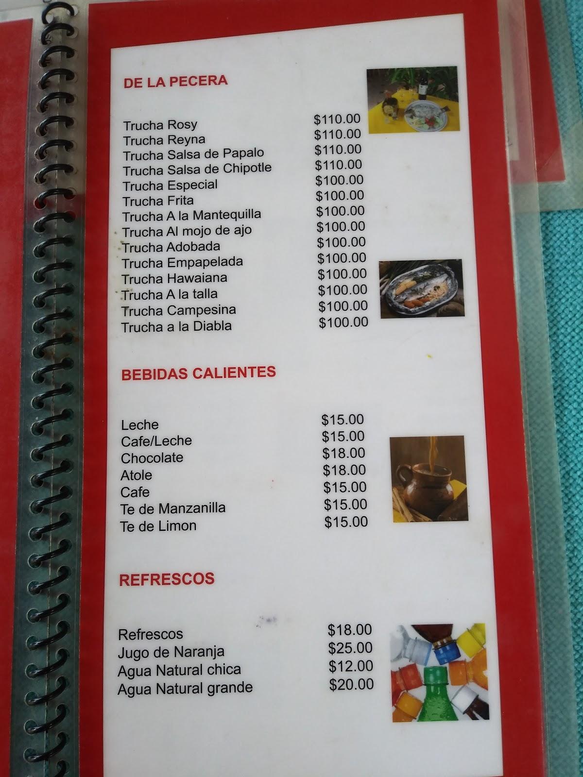 Menu at Restaurante La Rivera, Mexico City