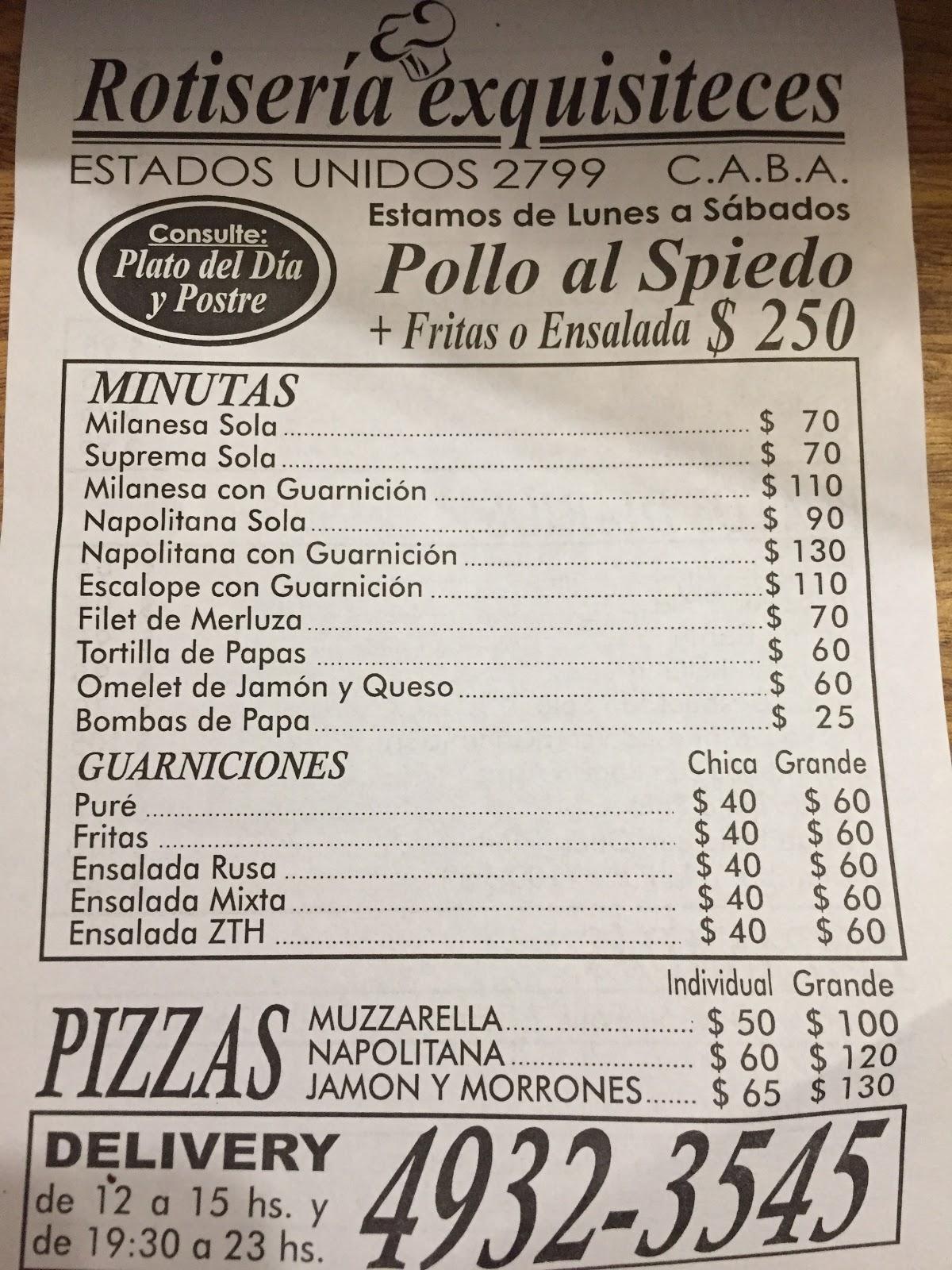 Menu at Rotisería Excuisiteces cafeteria, Buenos Aires