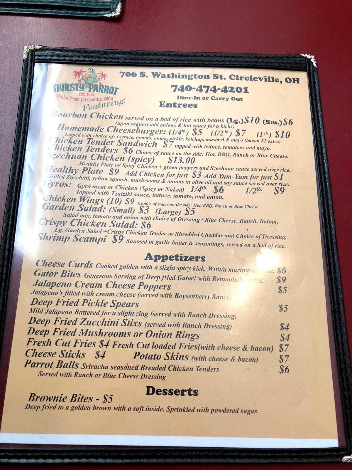 Menu at Thirsty Parrot pub & bar, Circleville
