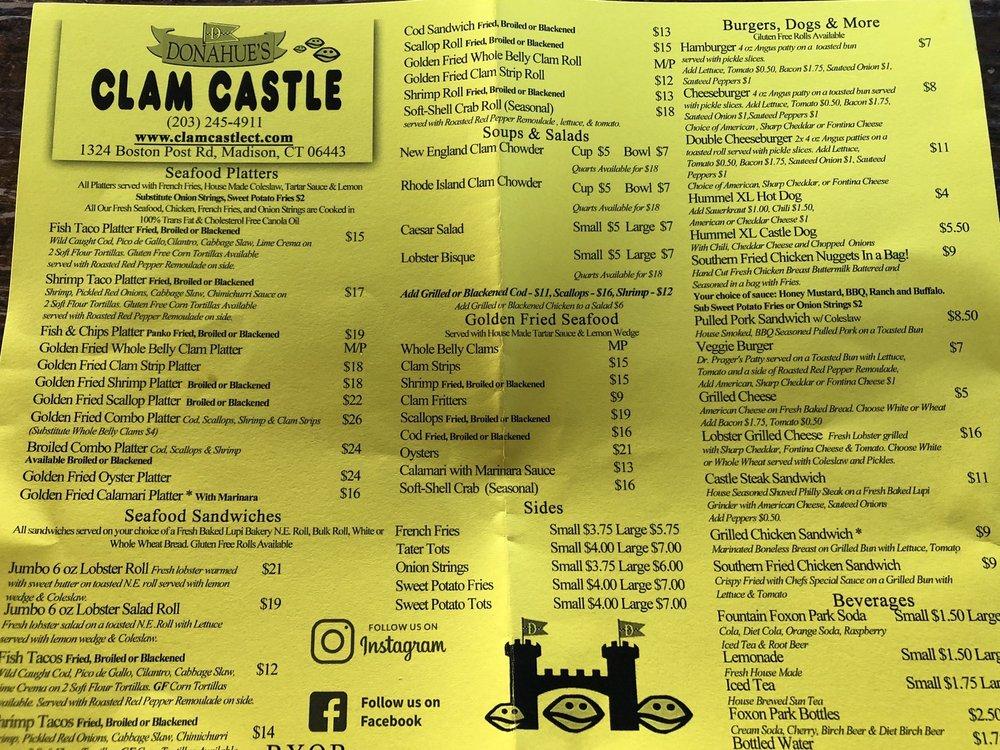 Menu at Clam Castle restaurant, Madison