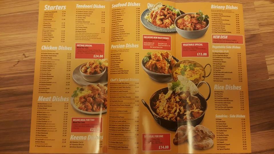 Menu at Curry Cottage restaurant, Peterborough