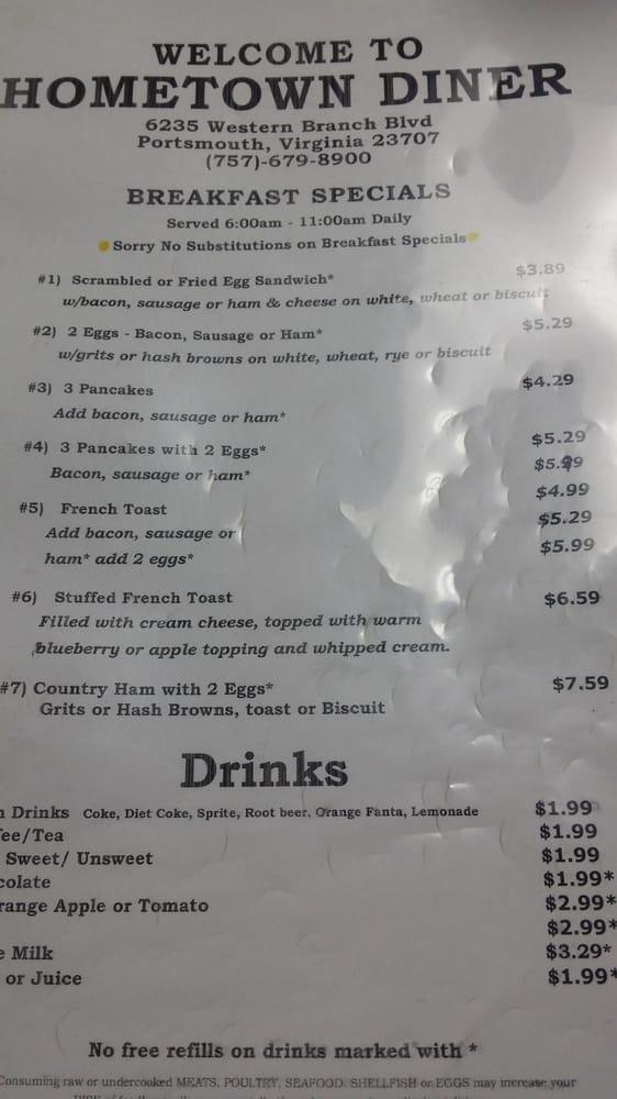 Menu at Hometown Diner restaurant, Portsmouth