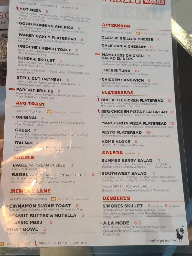 Menu at Intazza Coffee Works cafe, Murrieta, Sky Canyon Dr Bldg B
