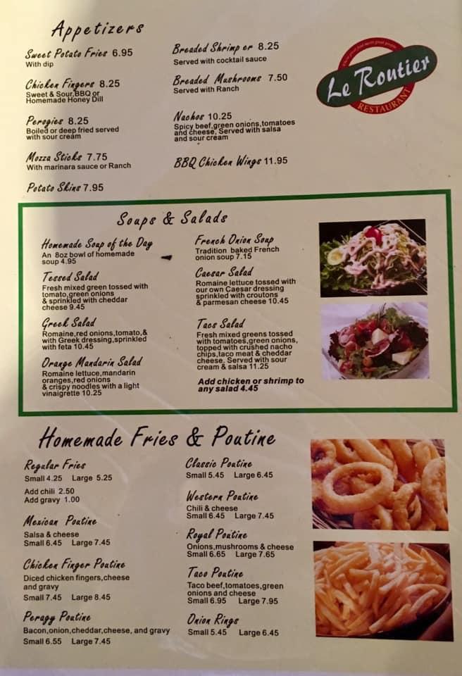 Menu at Le Routier Restaurant, St-Pierre-Jolys
