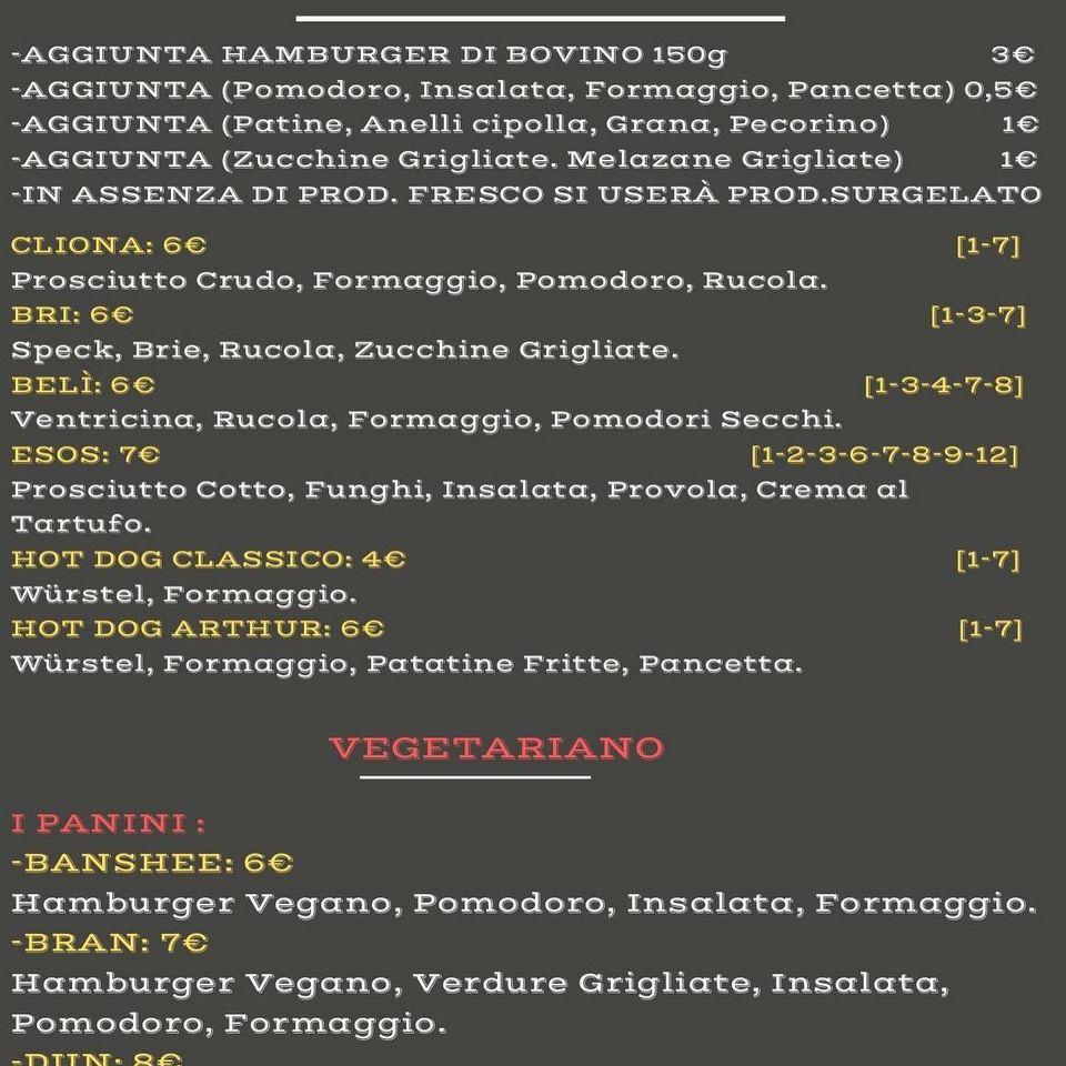 Menu at Pooka pub & bar, Pescara