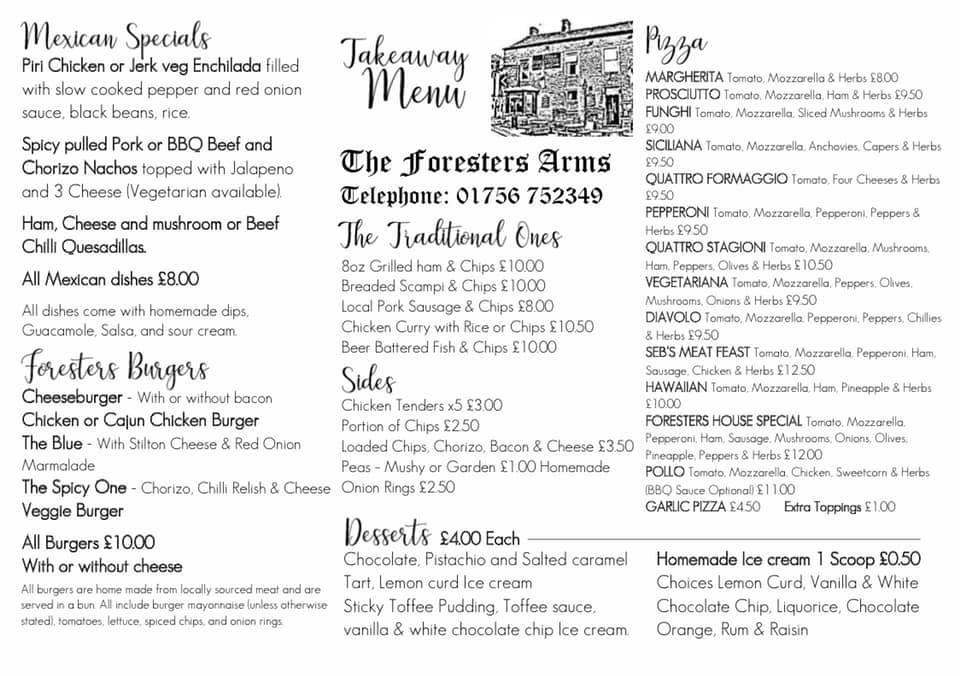 Menu at The Foresters Arms pub & bar, Grassington