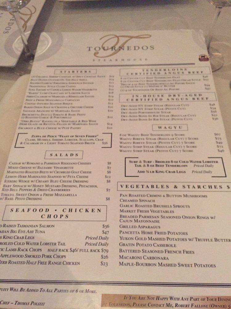 Menu at Tournedos Steakhouse, Rochester