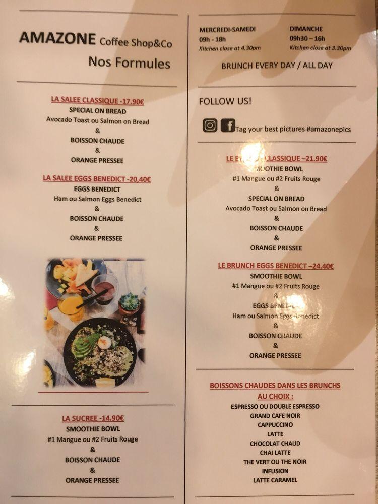 Menu at AMAZONE Coffee restaurant, Montpellier, 34 Bd du Jeu de Paume