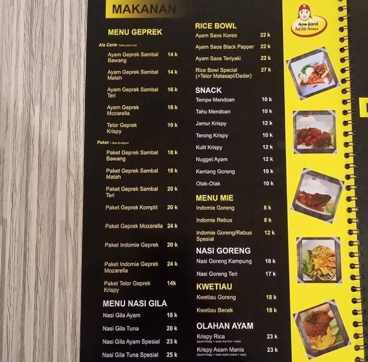 Menu at AYAM GEPREK & ANGKRINGAN PAK DHE MOMON - PADANG restaurant, Padang