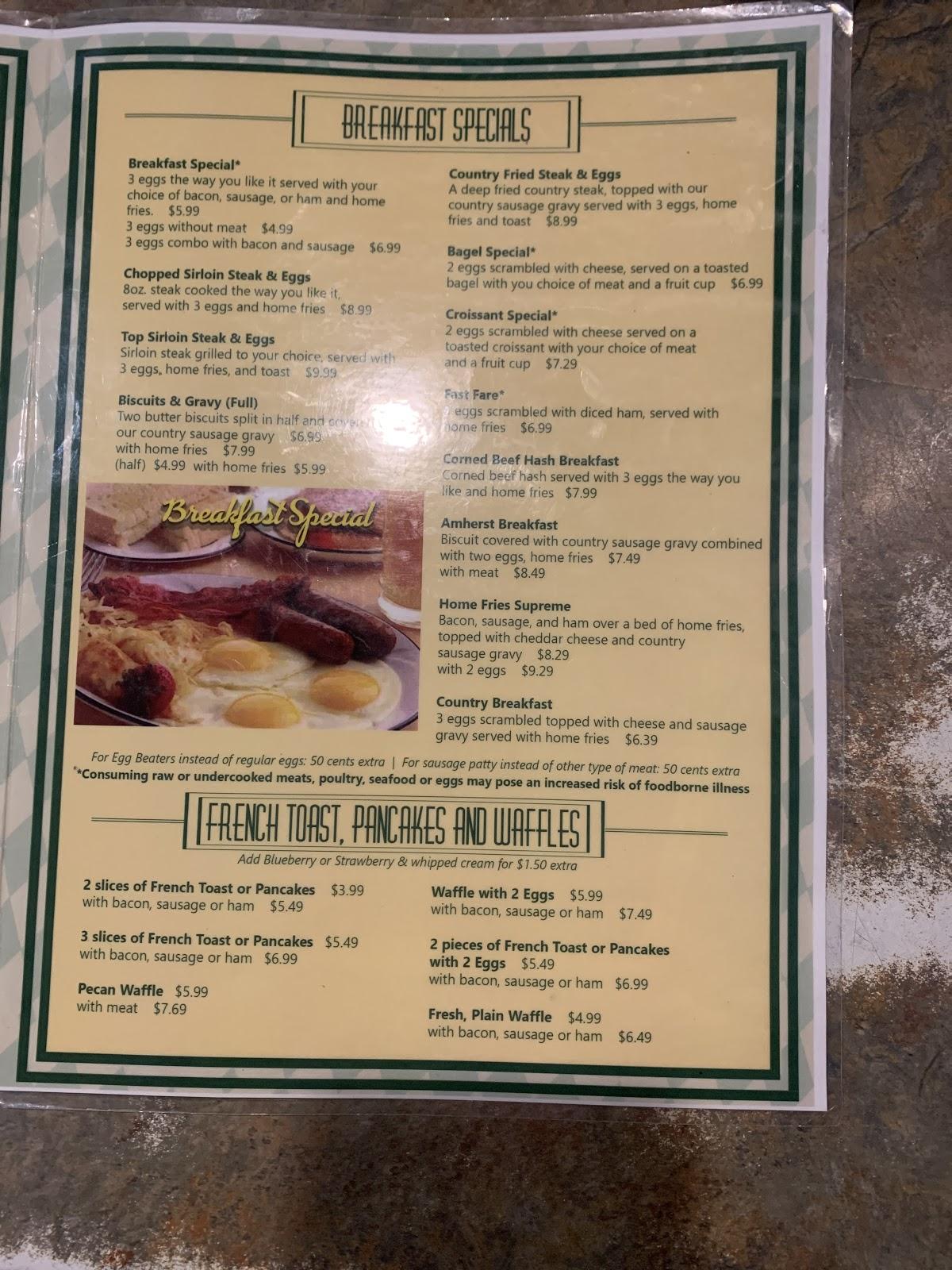 Menu at Amherst Diner restaurant, South Amherst