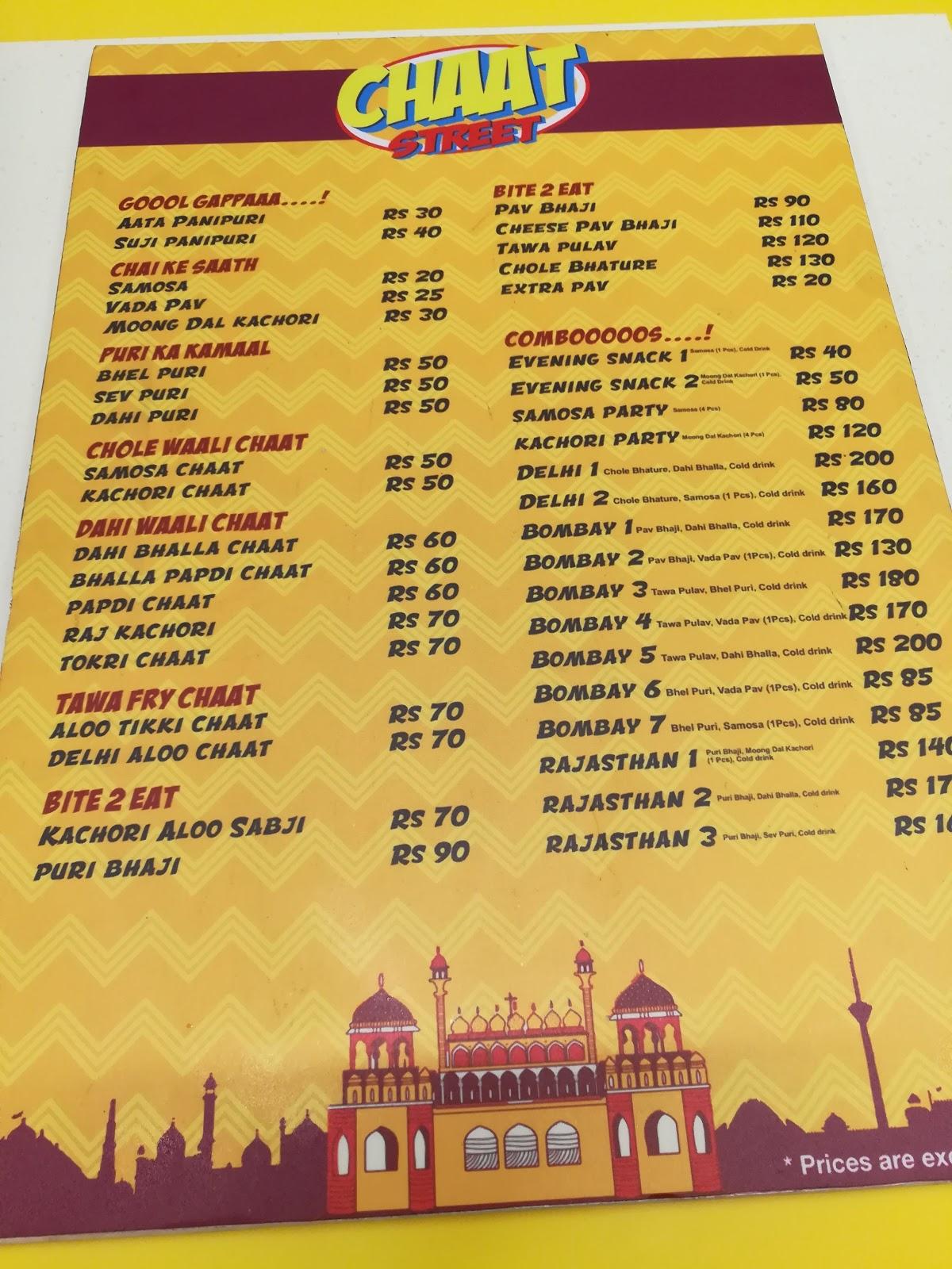 Menu at Chaat Street, Bengaluru, HRBR Layout 2nd Block