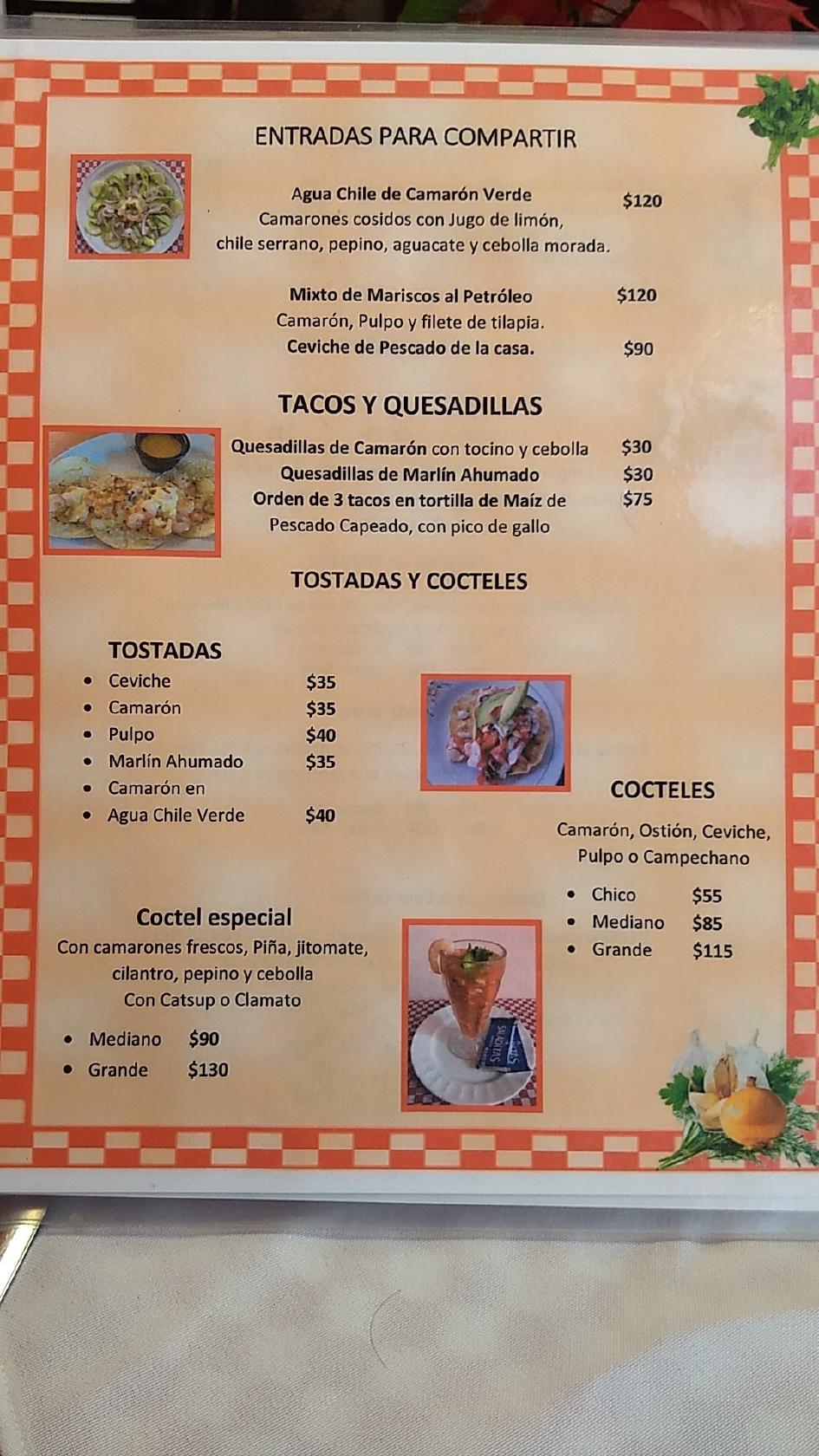 Menu at El Camarón Italiano restaurant, Santiago de Querétaro