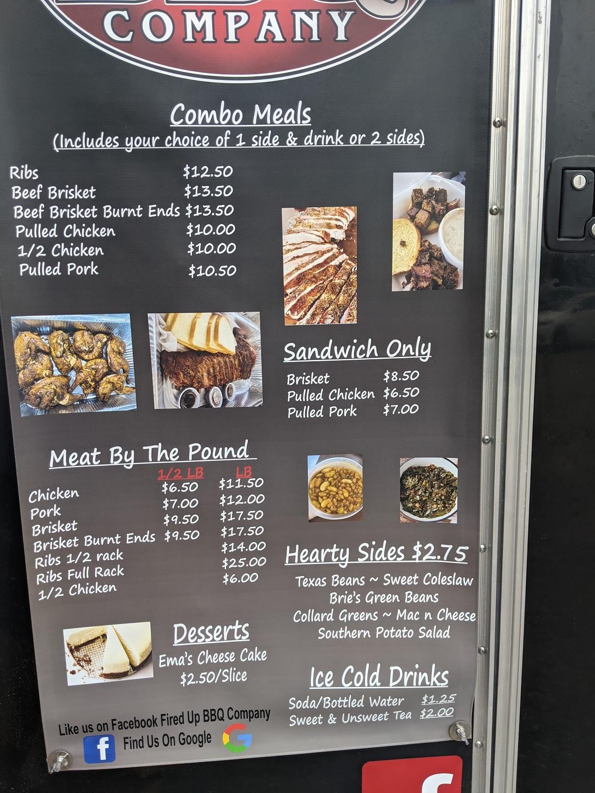 Menu at Fired Up BBQ company, Ocala
