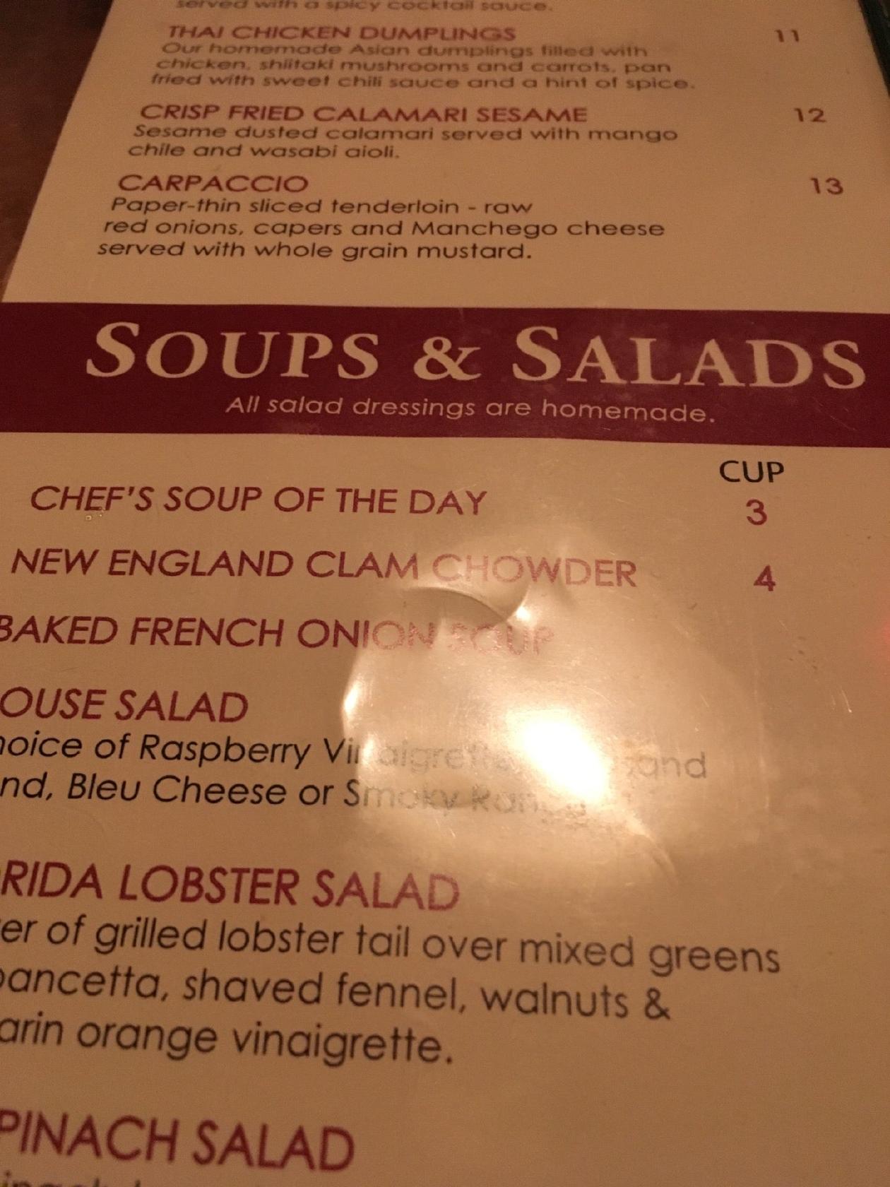 Menu at GREGORY'S Steak & Seafood Grille steakhouse, Cocoa Beach