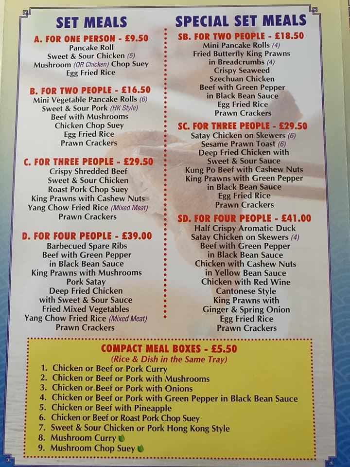 Menu at Hai Yang fast food, Aberystwyth