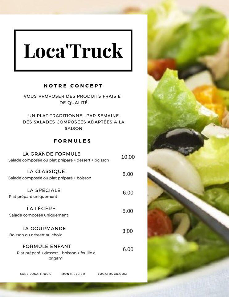 Menu at Loca'Truck restaurant, Montpellier