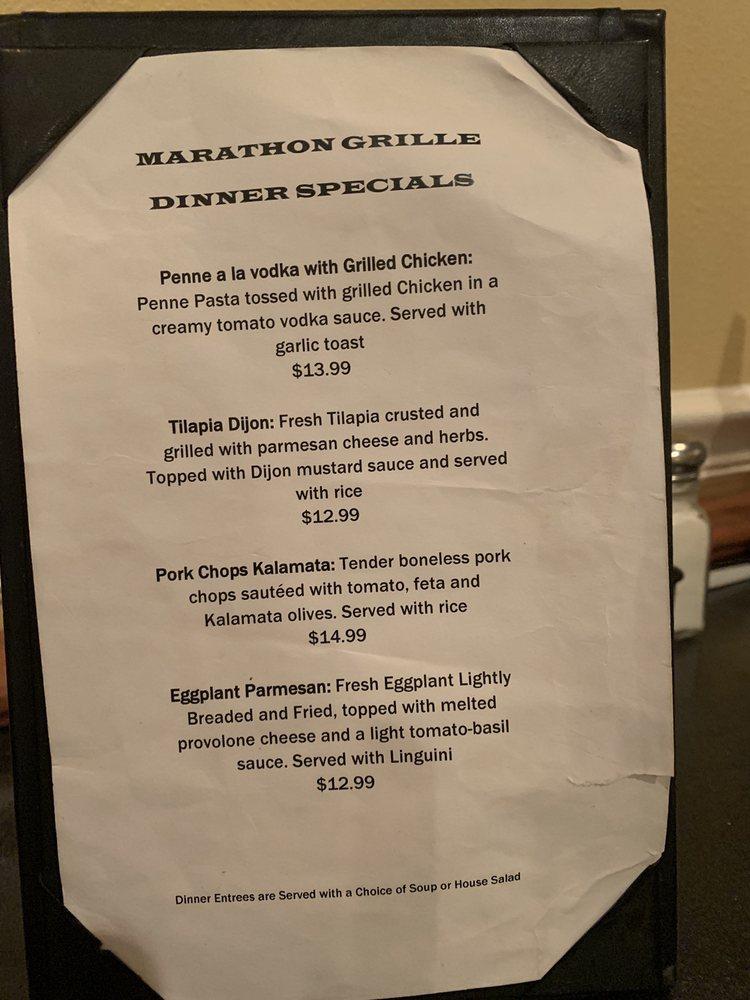 Menu at Marathon Grille restaurant, Palm Harbor
