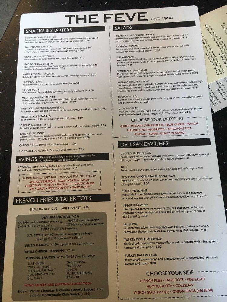 Menu at The Feve pub & bar, Oberlin
