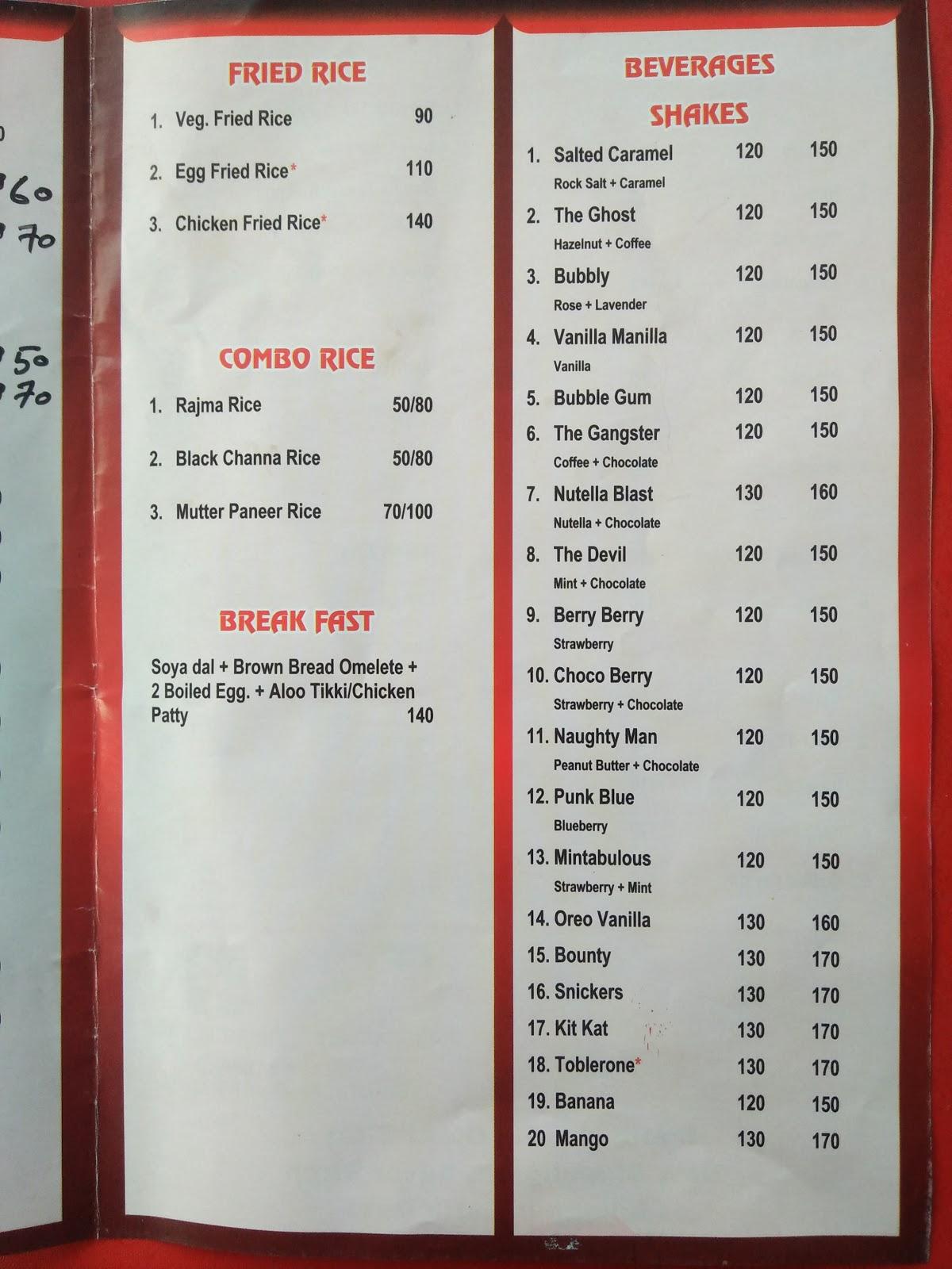 Menu at The grand cafe, India