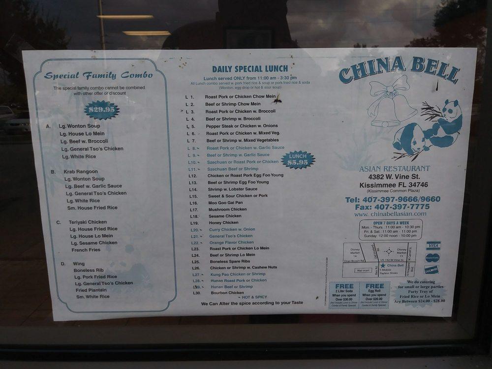Menu at China Bell Asian Restaurant, Kissimmee
