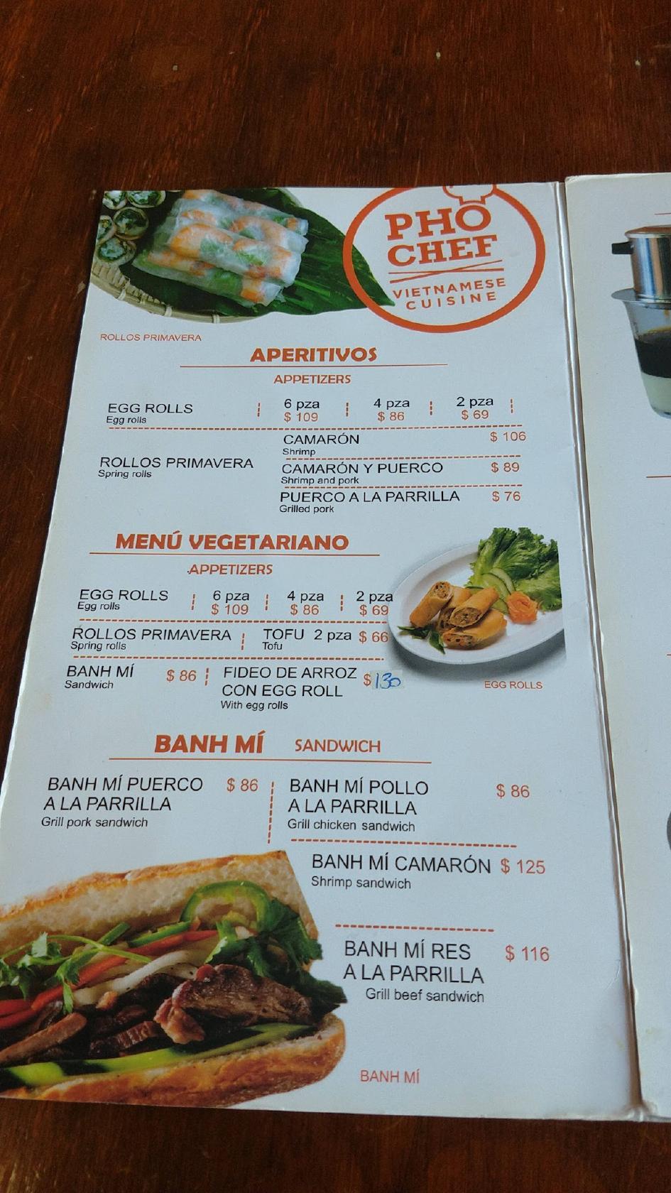 Carta del restaurante Pho Chef, Guadalajara