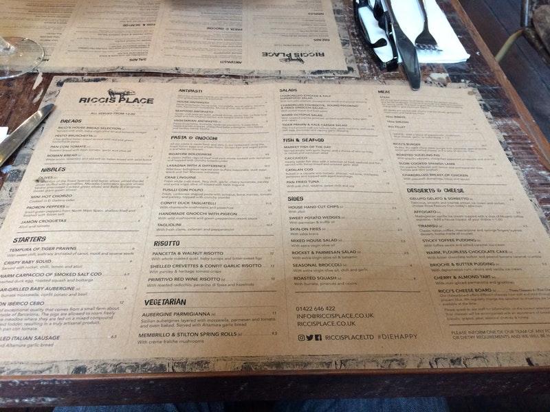 Menu at Ricci’s Place restaurant, Halifax