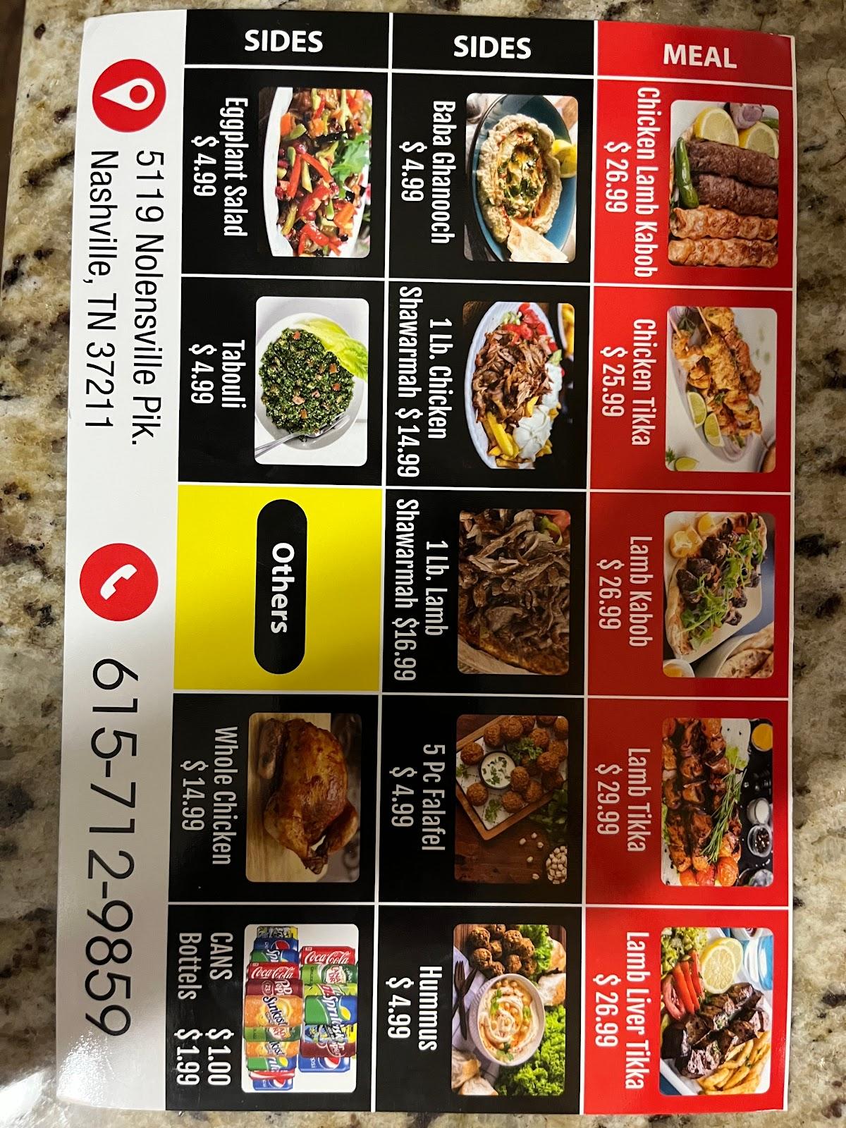 Menu at Albasha restaurant, Nashville