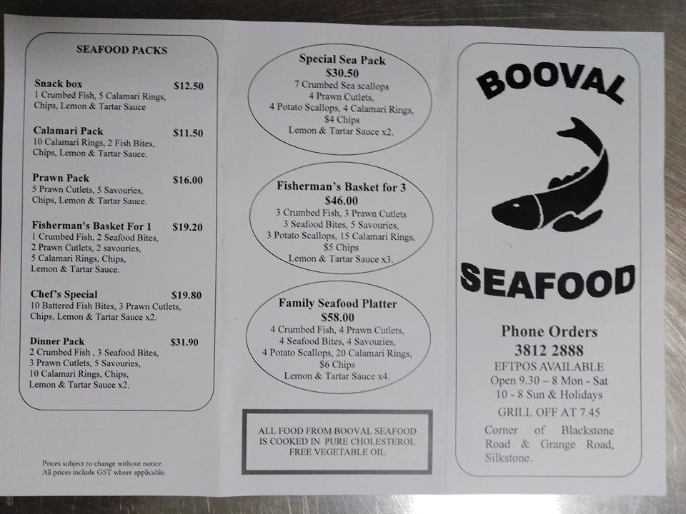 Menu at Booval Seafood restaurant, Newtown