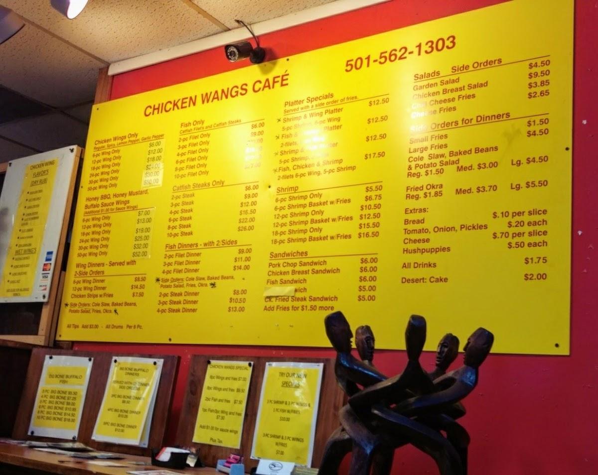 Menu at Chicken Wangs Cafe, Little Rock, Colonel Glenn Rd