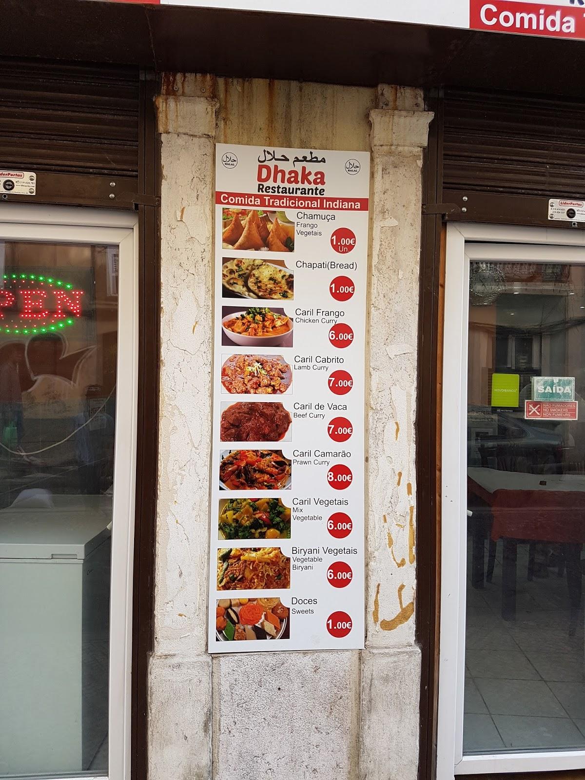 Menu at Dhaka Restaurant, Lisbon
