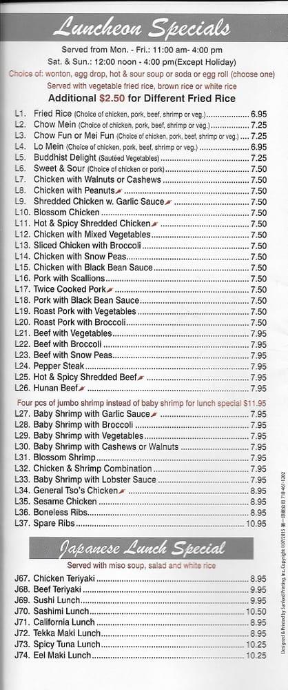 Menu at Hunan Dynasty restaurant, East Meadow