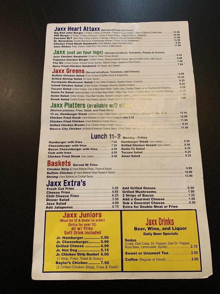 Menu at Jaxx Burgers restaurant, Paris