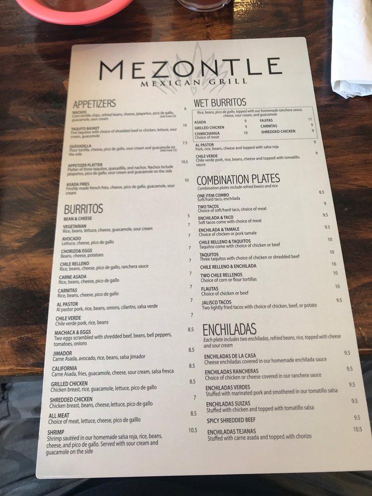 Menu at Mezontle pub & bar, Torrance