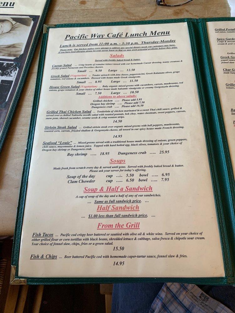 Menu at Pacific Way Bakery, Gearhart