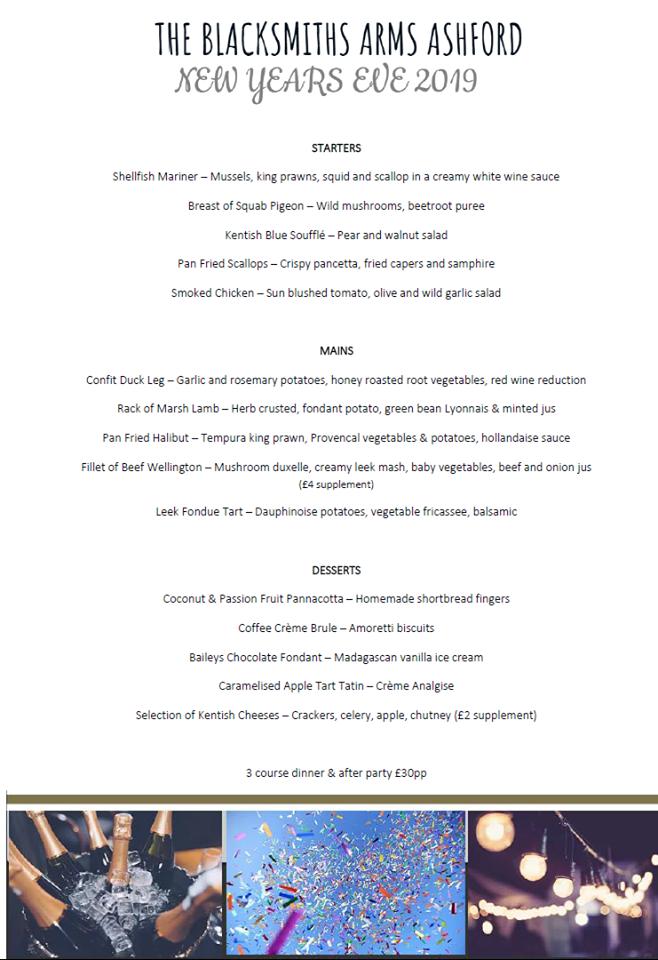 Menu at The Blacksmiths Arms pub & bar, Ashford