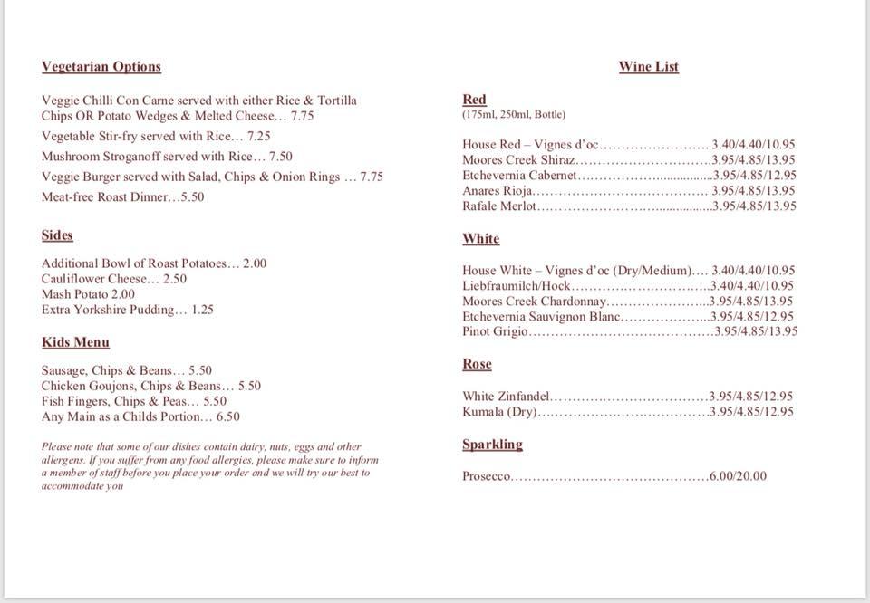 Menu at The Bull Inn pub & bar, Orpington
