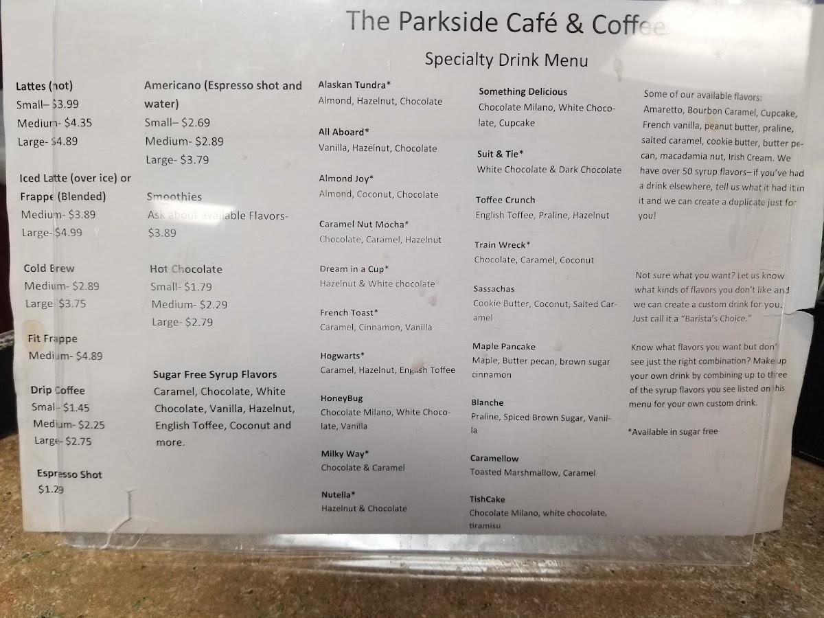 Menu at The ParkSide Café & Coffee cafe, Perry