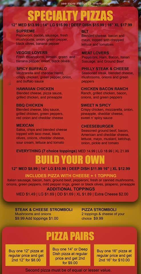 Menu at Village Station pizzeria, Columbiaville