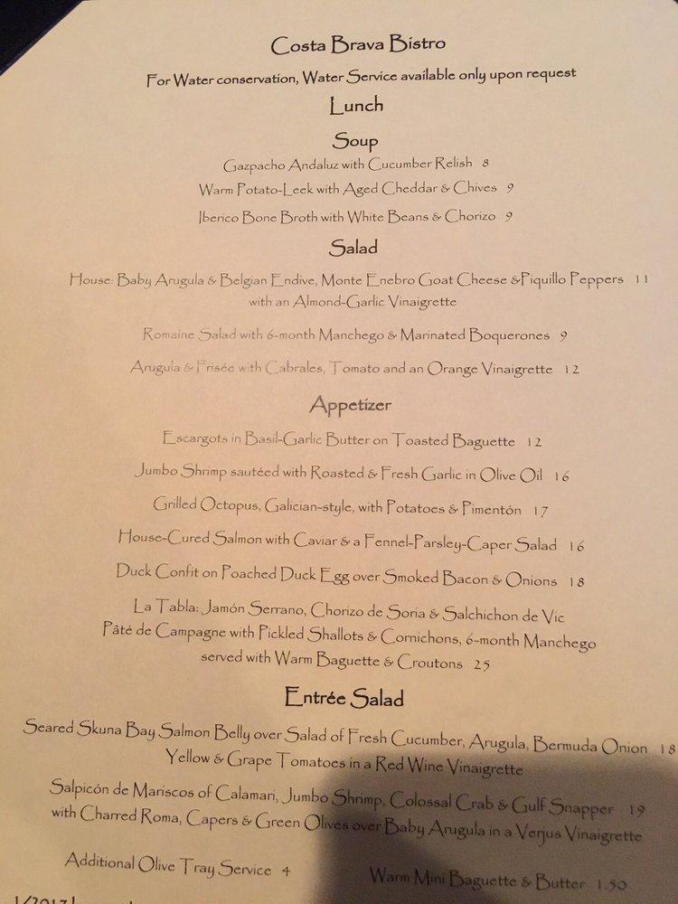 Menu at Costa Brava Bistro pub & bar, Bellaire