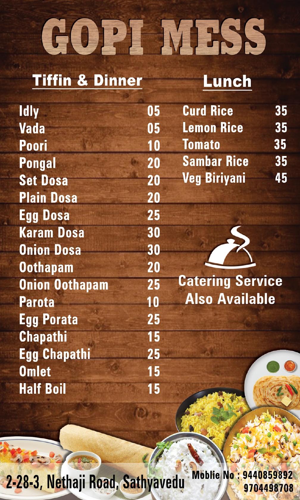 Menu at GOPI MESS PURE VEG, Sathyavedu