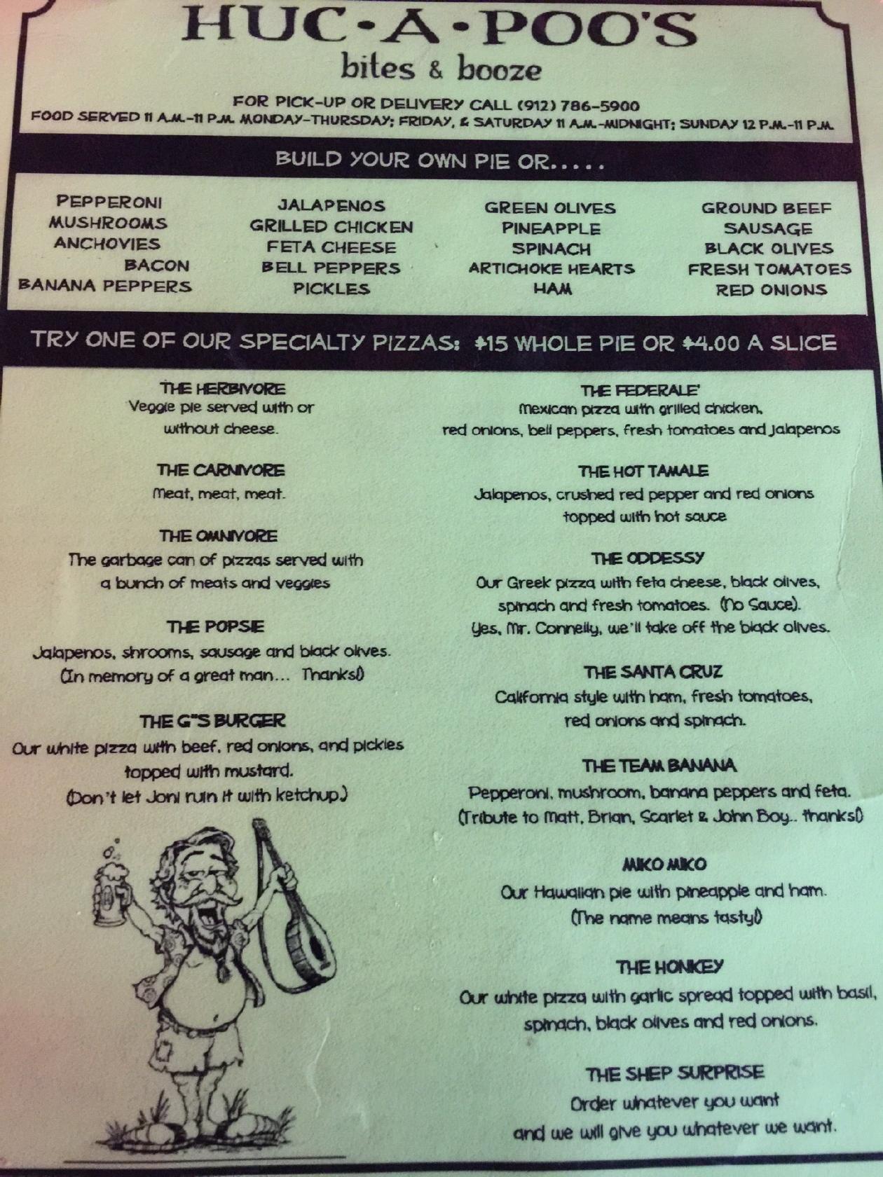 Menu at Huc-A-Poos Bites and Booze pub & bar, Tybee Island
