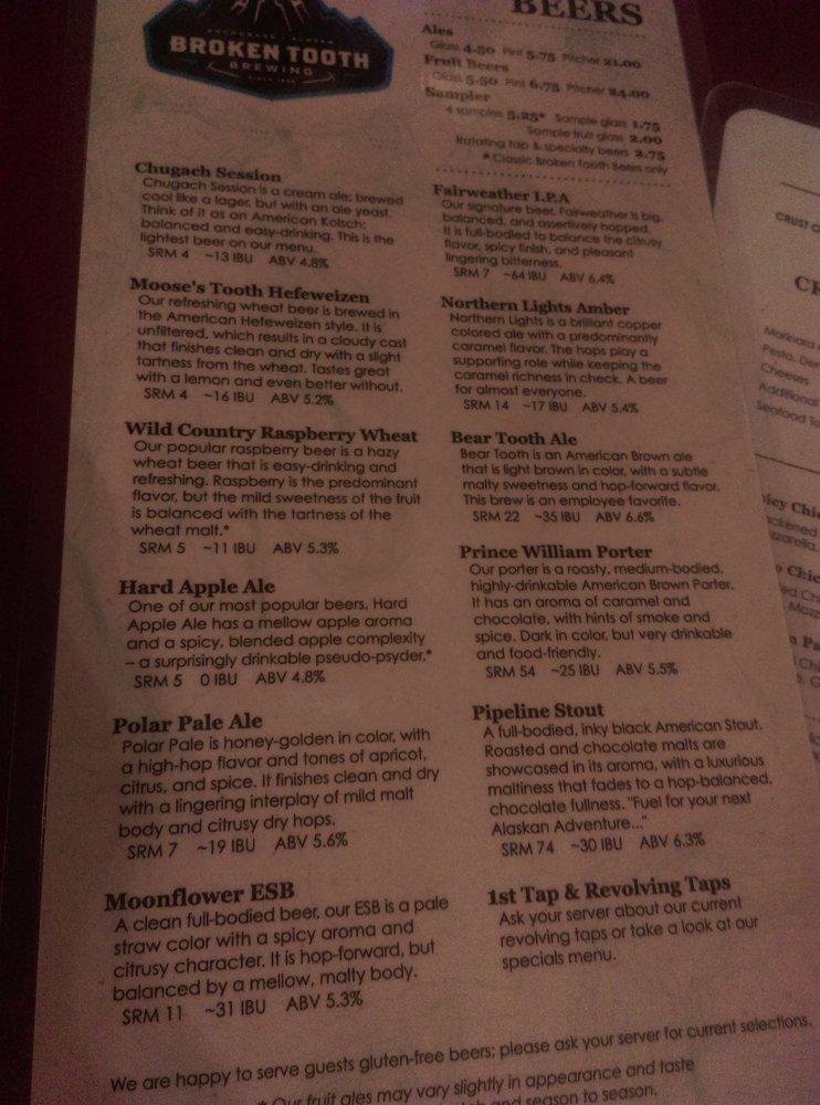 Menu at Moose's Tooth Pub & Pizzeria, Anchorage